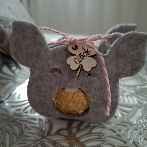 Glücksschwein aus Filz – Handgemachtes Neujahrsgeschenk für Schokokugel ...