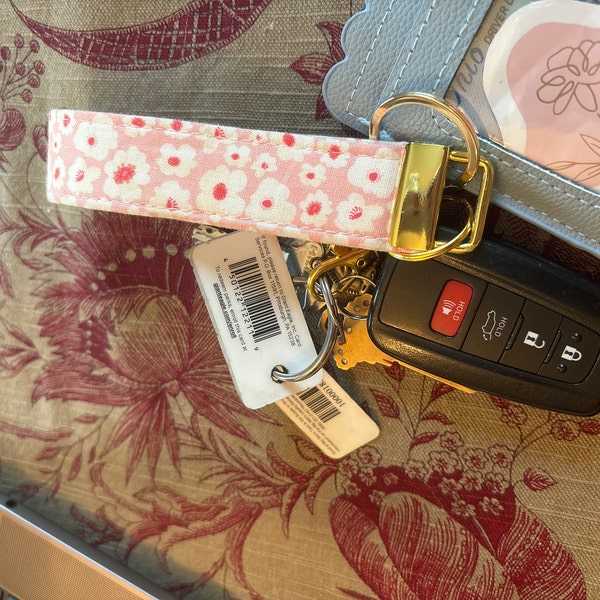 Pink Boho Wristlet Keychain, Gold Key Fob Wristlet, Keychain Wristlet ...