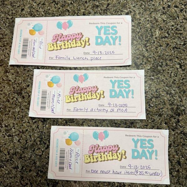 Editable Yes Day Printable Voucher, Happy Birthday Yes Day Ticket, Yes ...