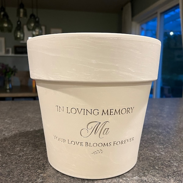 Engraved Memorial Flower Pot: Custom Carved Granite White Terracotta - Etsy