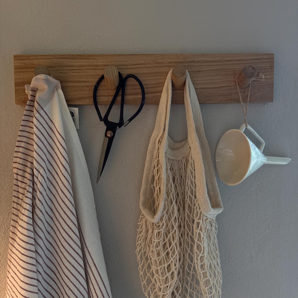 Dowel Peg Rail With Straight Edge by TOMAZIN | Oak Hook Board, Coat Hat ...
