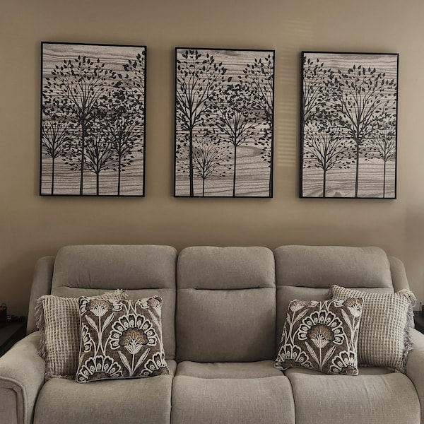 Framed Canvas Tryptic Wall Art Set, Abstract Forest Tree Art Prints ...