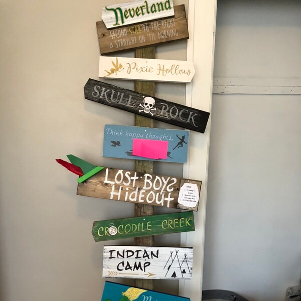 Customized Directional Sign Wooden Mile Marker Peter Pan Neverland ...
