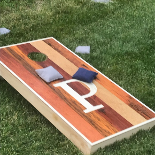 Multicolored Monogram White-washed Stained Cornhole Set With Bags ...