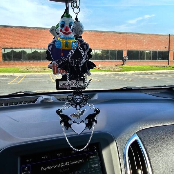 Gothic Bohemian Style Rearview Mirror Charm, Key With Skull Spider Bat ...