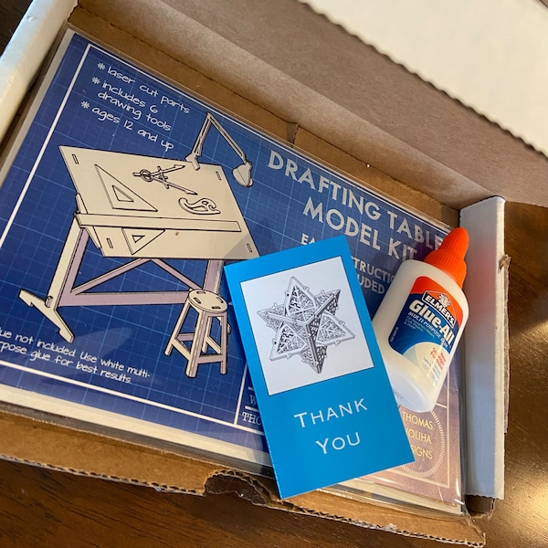 Miniature Drafting Table Model Kit With Real Wood Tabletop, Lasercut ...