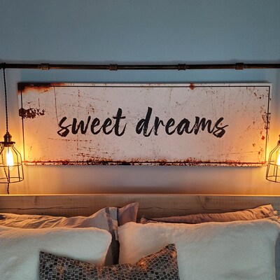 Bedroom Wall Decor Sign Bedroom Sign Sweet Dreams Sign Over Bed Master ...