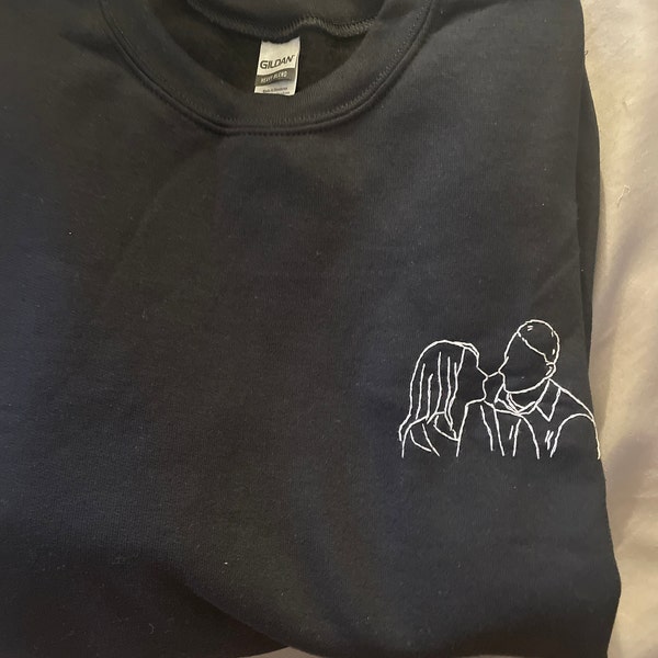 Custom Hand Embroidered Portrait Sweatshirt Couple Shirt Personalized ...