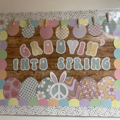 Retro Spring Bulletin Board Kit, Acrostic Poem, Pastel Spring Theme ...