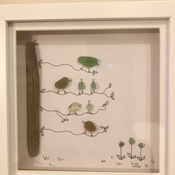 Family Tree, Sea Glass & Sea Pottery Personalised Wall Art - Handmade ...