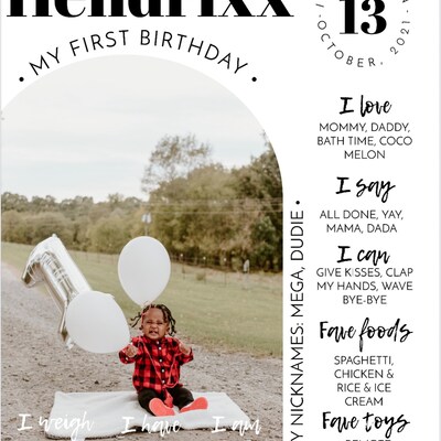 EDITABLE First Birthday Milestone Sign, Modern 1st Birthday Milestone ...