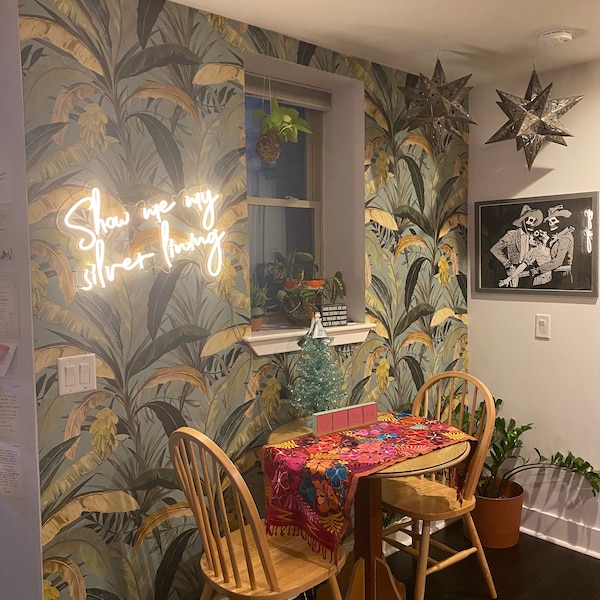 Banana Leaves Jungle Wallpaper, Tropical Rainforest Print Soft Pink ...