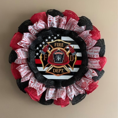 ROUND CRAFT SIGN Fire Dept Thin Red Line Firefighter First Responder ...