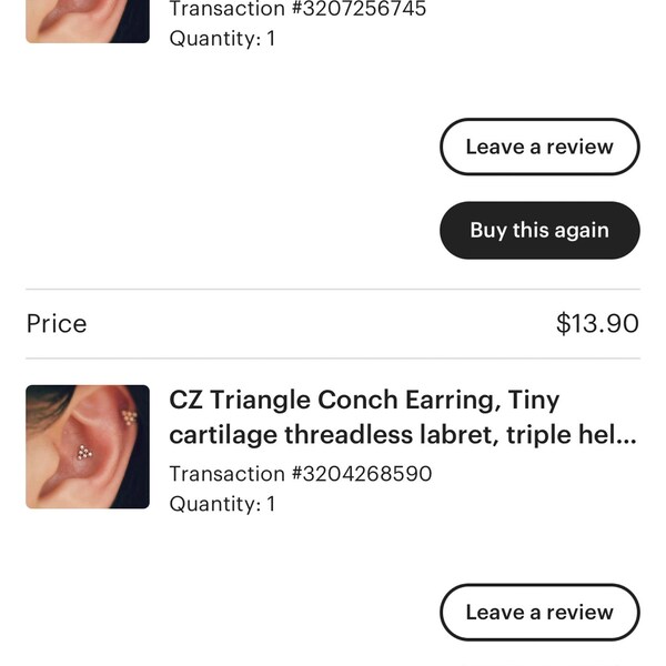 Triangle Conch Earring • Tiny Geometric Cartilage Labret • Triple Helix ...