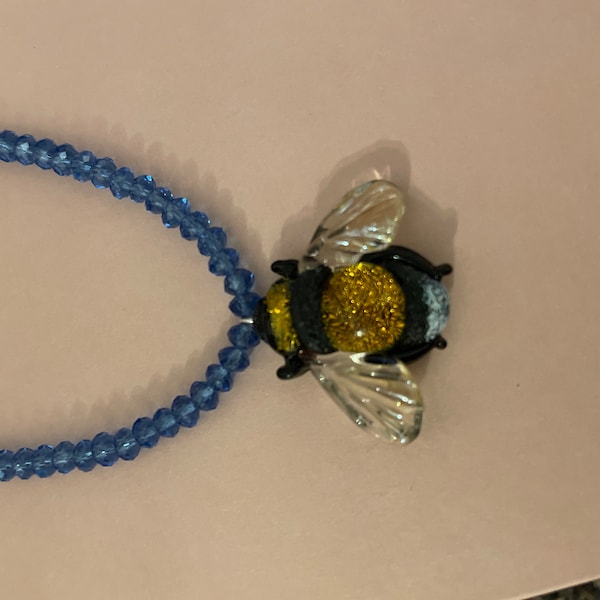 Gold Bee Necklace Dichroic Glass Pendant Lampwork Bee Jewelry for Women ...