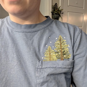 Embroidered Winter Trees Long Sleeve, Embroidered Trees, Pocket T-shirt ...