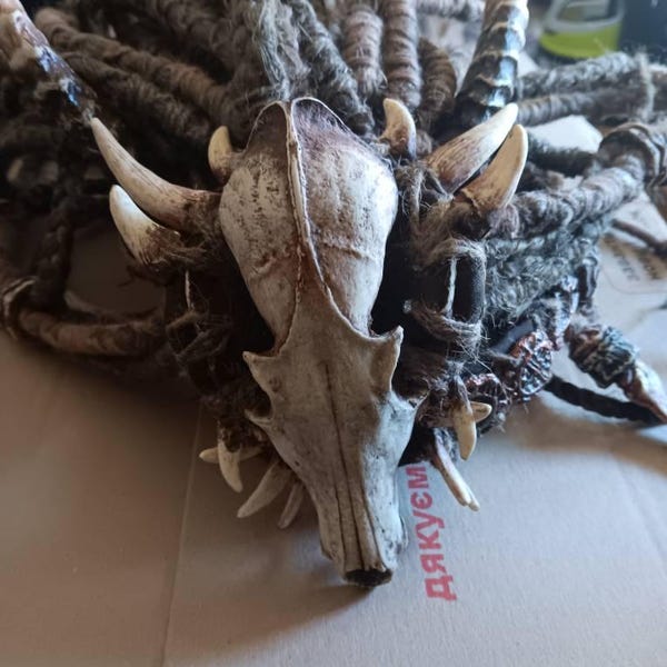 Shaman Druid Horn Headpiece | Bone Jewelry With Braids & Fangs | Witch ...