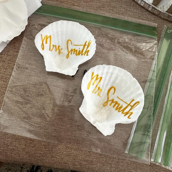 Hand-lettered Scallop Shell Place Cards, Custom Personalized Seashell ...