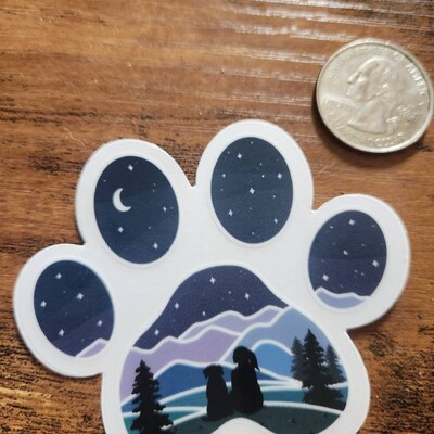 Dog Paw Print Mountain Girl With Dog Clear Vinyl Sticker Hiking ...