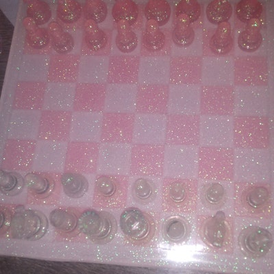 Glitter Resin Chess and Checkers Set Enchanted Opal & Chunky Pink ...