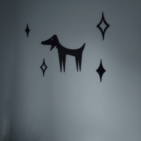 Mid Century Modern Atomic Dog With Set of 4 Eames Style Starbursts - 3D ...