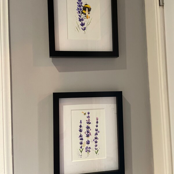 SALE Set of 3 Bee and Lavender Hand Painted Watercolour Paintings, Home ...