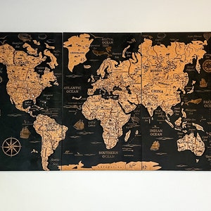 Large Wall Decor Led Wooden Map of the World, Couples Gift Led Wood Map ...