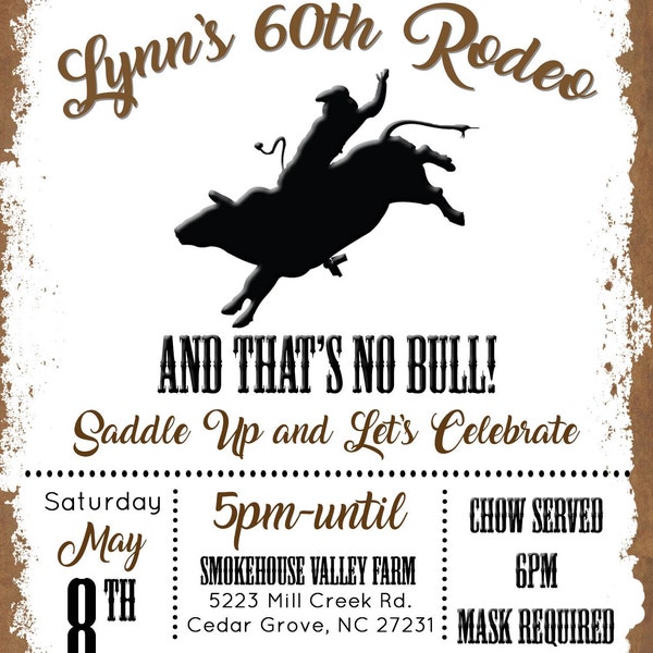 Editable Bull Ride Birthday Invite Invitation 5x7 Digital Instant ...