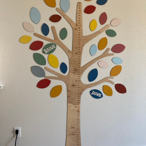 Tree Growth Chart, Kids Wooden Height Chart, Play Room Wall Decor, Tree ...