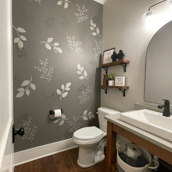 Watercolor Leaves Wall Pattern Kit- FLORAL WALL STENCILS Instead of ...