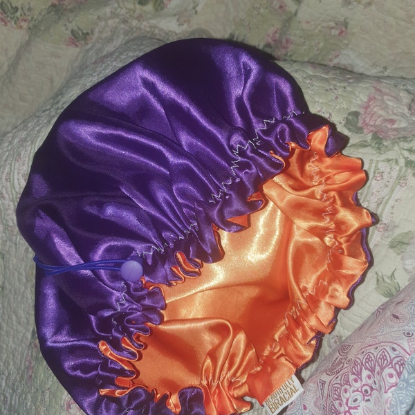 Customisable - Drawstring Double Layered Reversible Satin Bonnet ...
