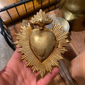 Sacred Heart, Milagro Heart, Antique Gold Heart Box, Catholic Heart ...