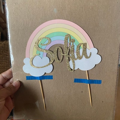 Rainbow Cake Topper in Pastel Colors Personalized Birthday Cake Topper ...