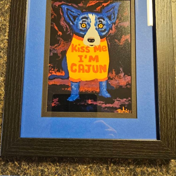 Blue Dog George Rodrigue Framed and Matted Postcard " She Lived Across ...