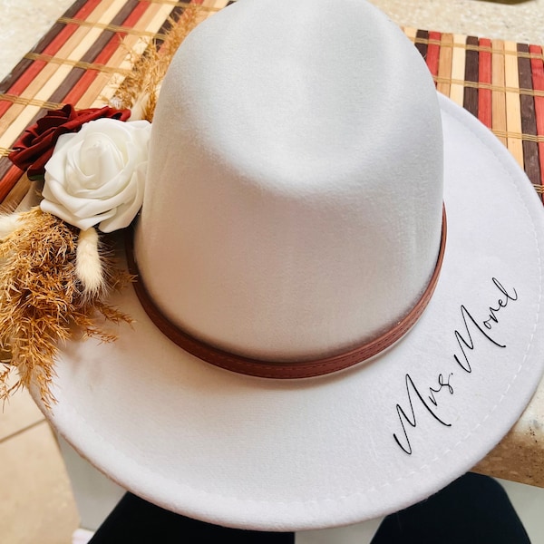Bride Fedora Hat, Boho Hat, Bride Hat, Bridal Hat, Wedding Hat, Fedora ...