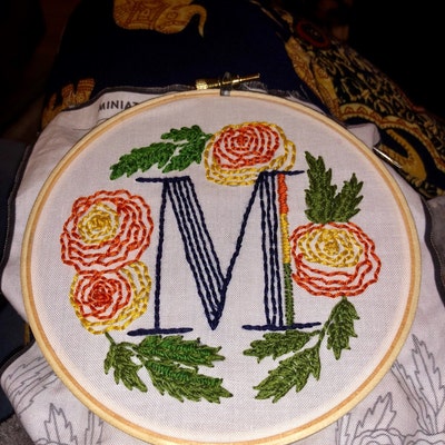 M is for Marigold, Floral Monogram Embroidery Kit Personalized Gift ...