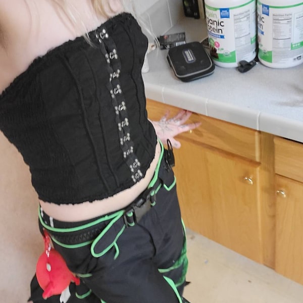 Spikey Pants : Black Trousers With Soft Spikes, UV Lime Piping and ...