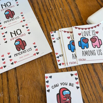 Among Us Valentine Cards, Kids Valentine Cards, Printable Valentines ...