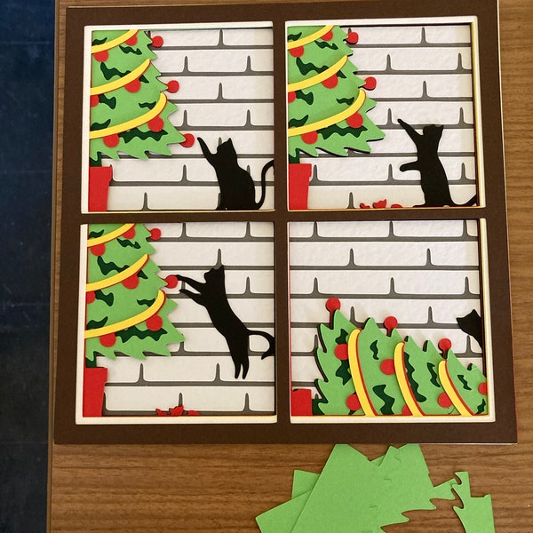Cat Knock Over Christmas Tree Shadow Box SVG/ Funny Cat Christmas Gift ...