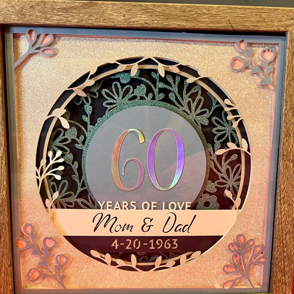 3D Anniversary Shadow Box With Custom Names, Wedding Shadow Box ...
