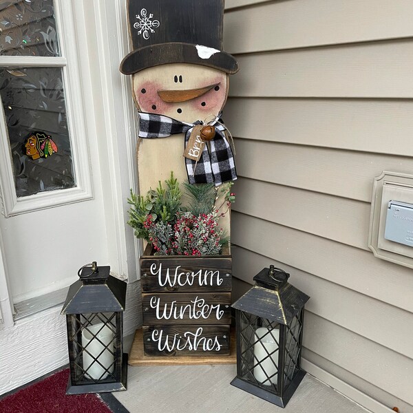 Standing Wood Snowman/3 Ft Tall/primitive Winter Decor/ Rustic Snowman ...