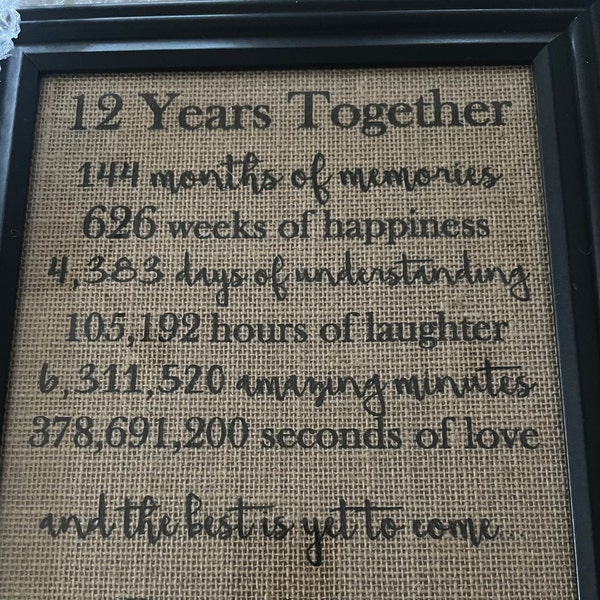12 Year Anniversary Gift for Wife Husband | 12 Years Together Gift for ...