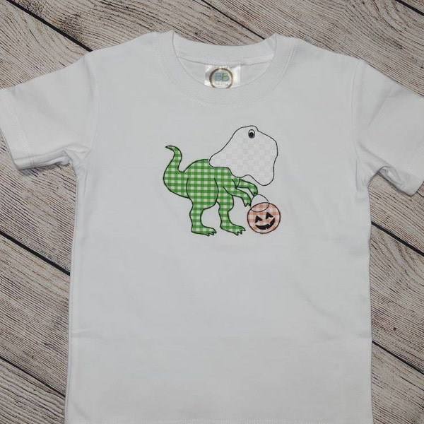 T-rex Ghost Trick or Treating Bean Stitch Applique, Machine Embroidery ...
