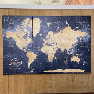 Gold & Navy Textured World Push Pin Map on Premium Canvas With - Etsy