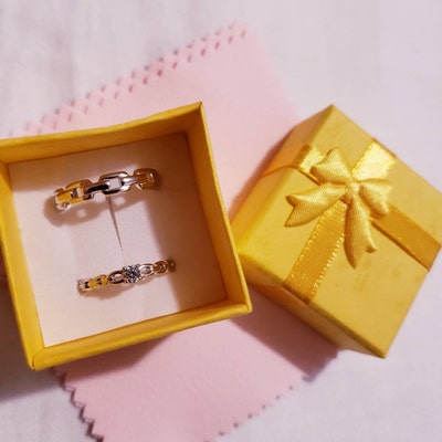 Link Chain Couple Matching Rings Sets Minimalist Silver Adjustable Size ...