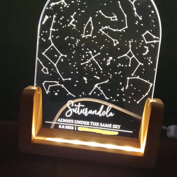 Personalized Constellation Chart Lamp - Gift Star Map on Night Light ...