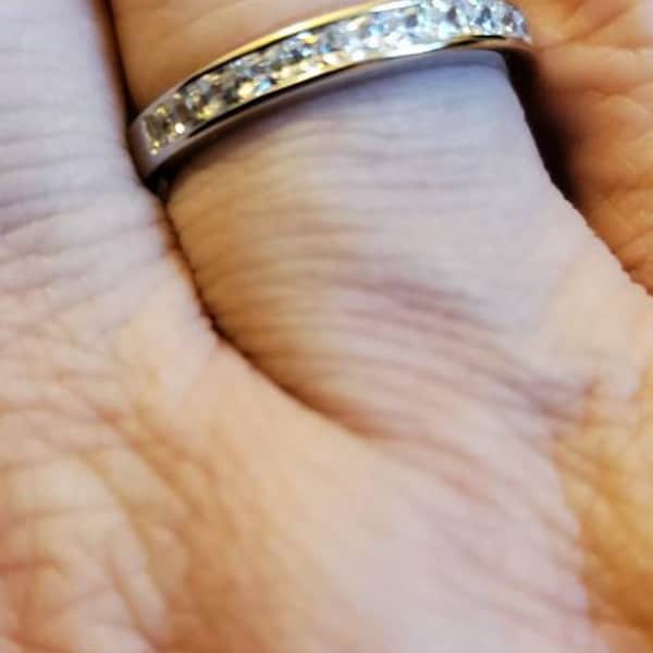 3mm Half Eternity Band Ring Invisible Princess Cut Simulated Diamond CZ ...