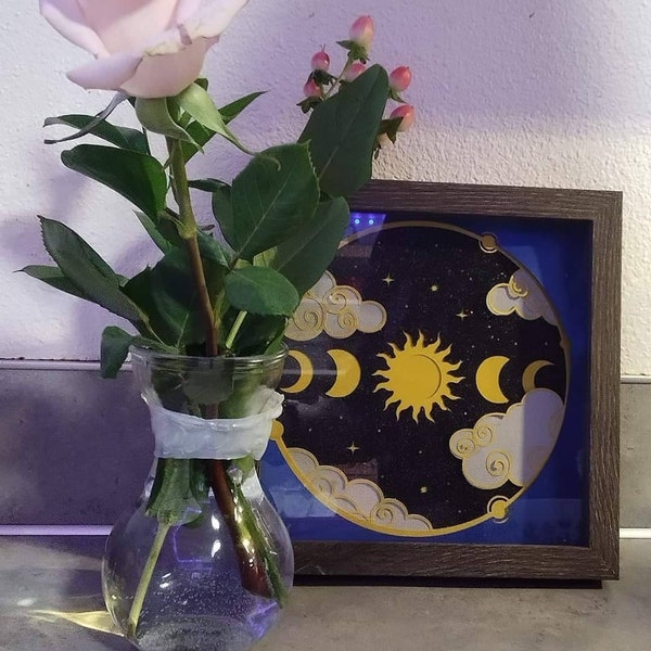 3D Moon Phases and Sun Shadow Box, Celestial Shadow Box, Stars 3D SVG ...