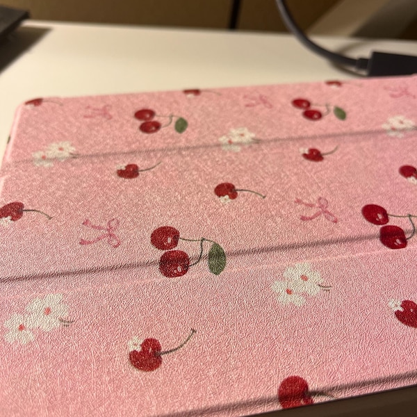 Flower Cherry Bow Pink Cute iPad Case With Pencil Holder for 2024 Air 6 ...