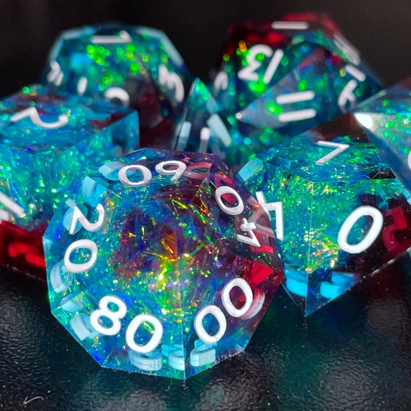 Bleeding Sapphires - Holographic Handmade Resin Sharp Edge Dice Set for ...